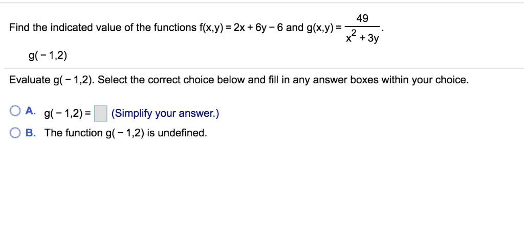 Solved 49 Find the indicated value of the functions f(x,y) = | Chegg.com