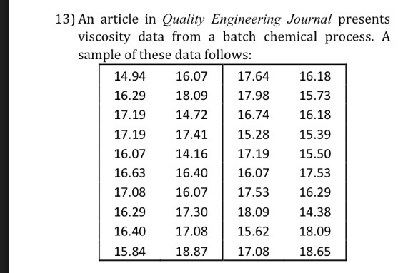 Solved 13) An article in Quality Engineering Journal | Chegg.com