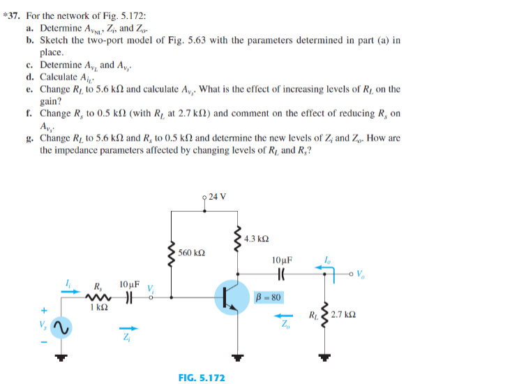 Solved *37. For the network of Fig. 5.172: a. Determine | Chegg.com