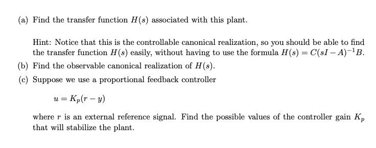 Solved 5. Controllable Canonical Form Consider a linear | Chegg.com
