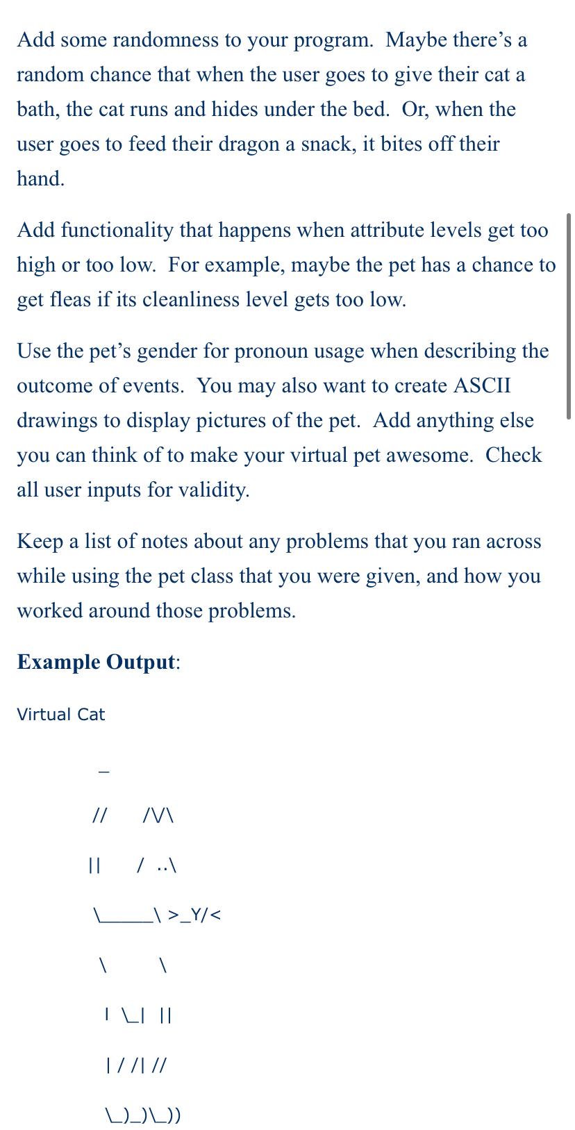 Solved Assignment 13 - Virtual Pet – Part I Create a class | Chegg.com