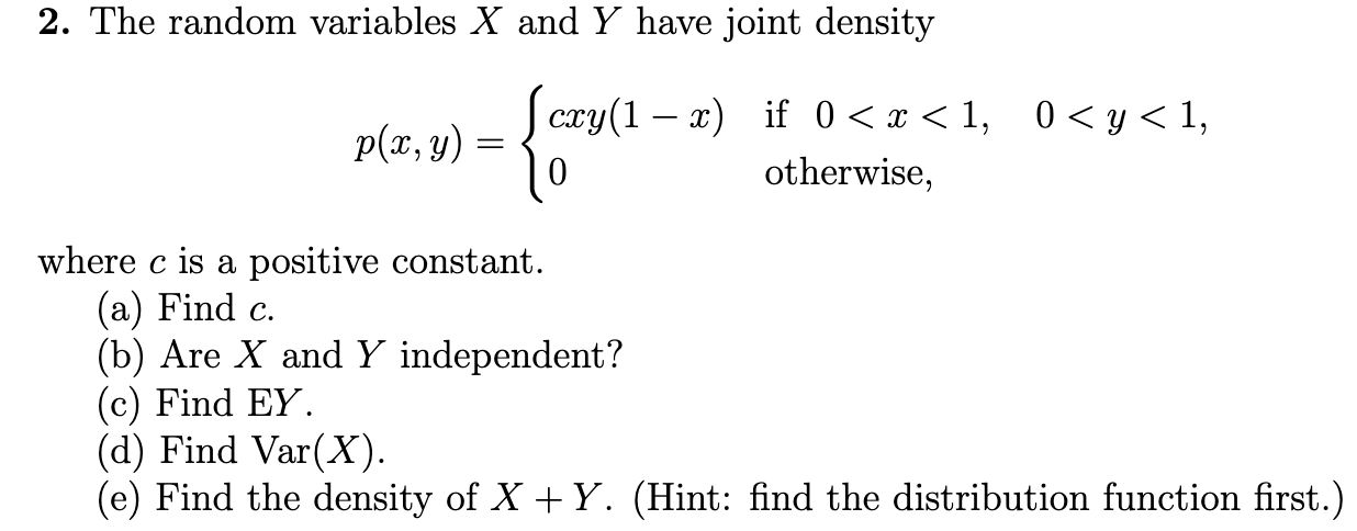 The random variables x ﻿and Y ﻿have joint | Chegg.com