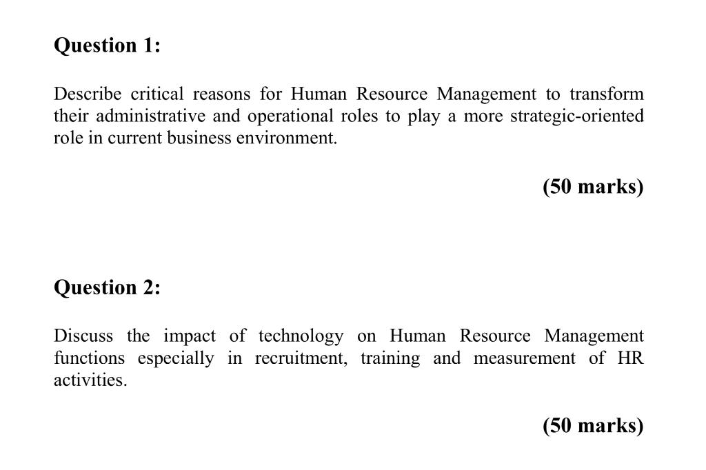 Solved Describe critical reasons for Human Resource | Chegg.com
