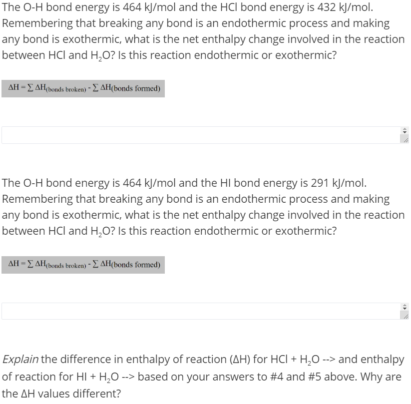 Solved The O-H bond energy is 464 kJ/mol and the HCl bond | Chegg.com