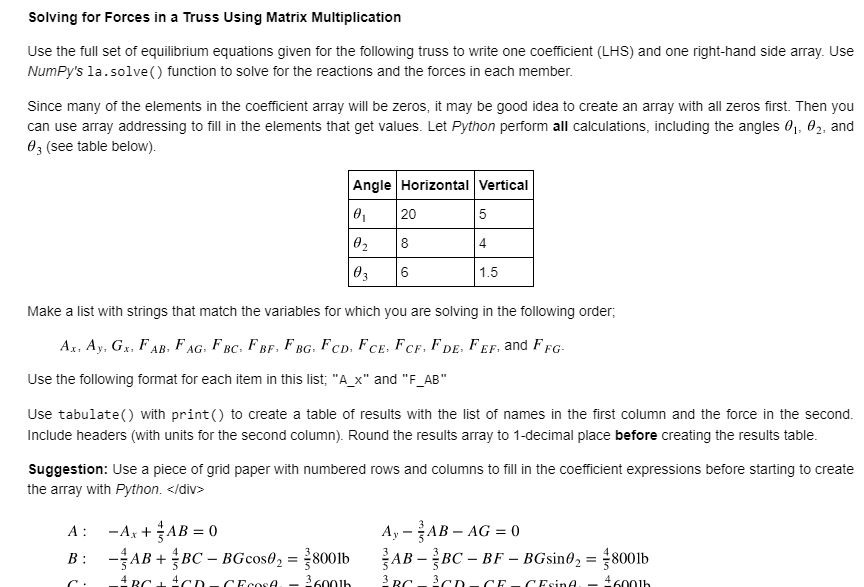 Solving for Forces in a Truss Using Matrix | Chegg.com
