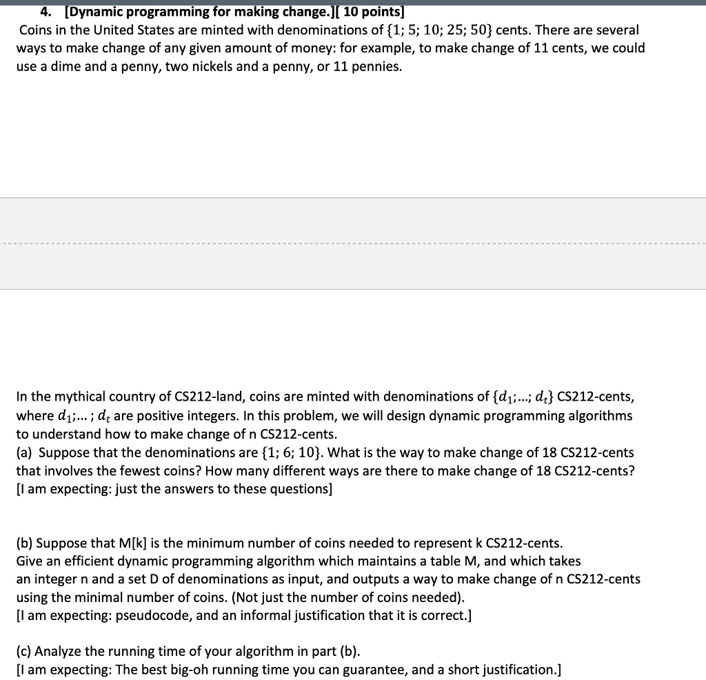4. [Dynamic programming for making change.][ 10 | Chegg.com