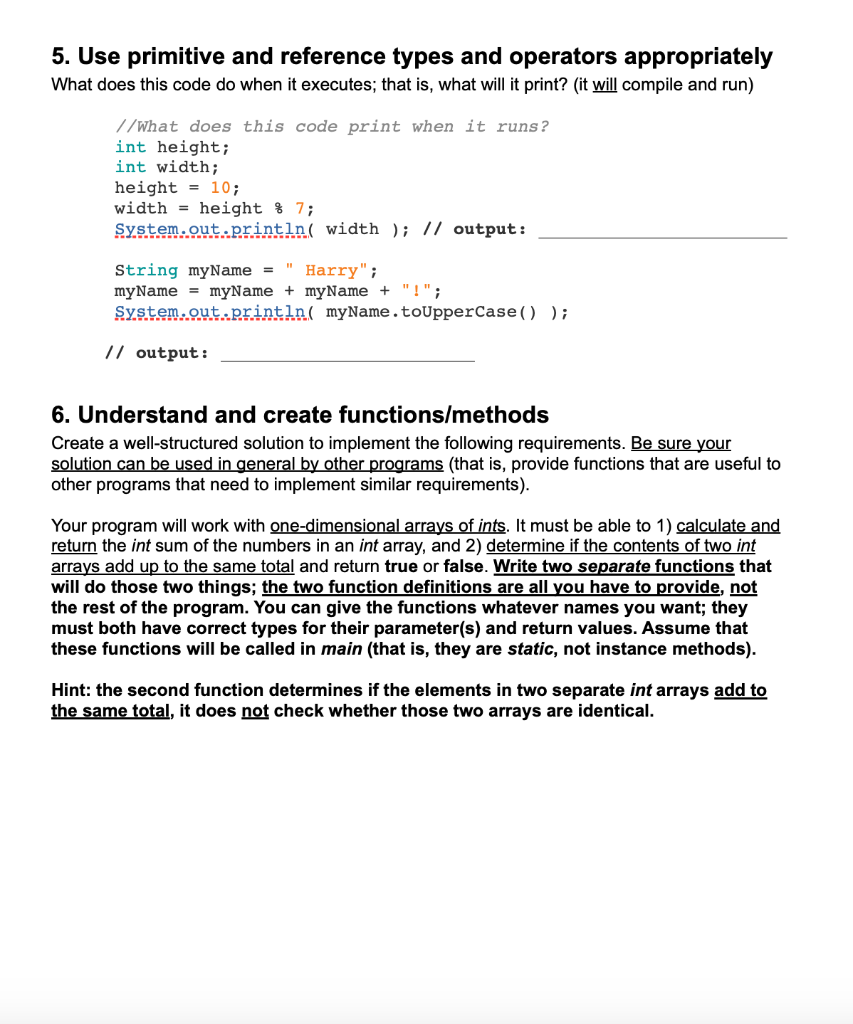 Solved 5. Use primitive and reference types and operators | Chegg.com