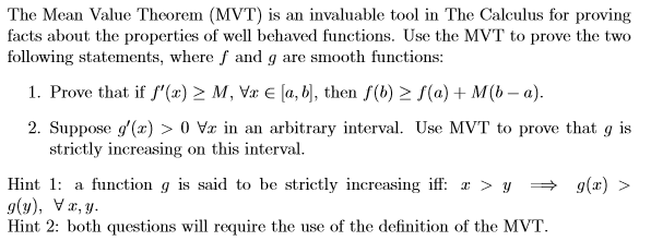 Solved The Mean Value Theorem (MVT) is an invaluable tool in | Chegg.com
