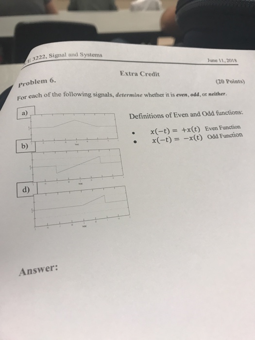 Solved 1222, Signal and Systems June 11,2018 Extra Credit | Chegg.com