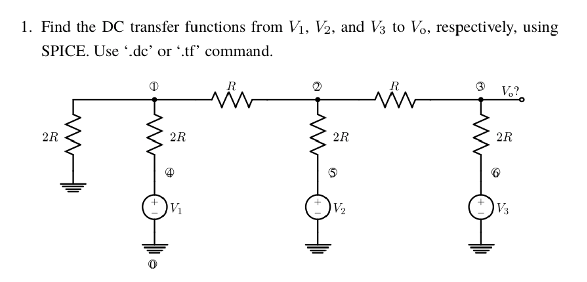 Solved 1. Find the DC transfer functions from V1, V2, and V3 | Chegg.com