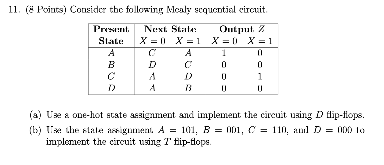 Solved 11. (8 Points) Consider the following Mealy | Chegg.com