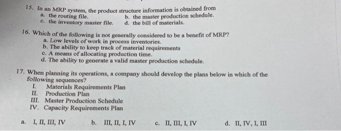 Solved an MRP system, the product structure information is | Chegg.com