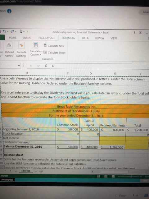 Solved Financial Statements using Excel's SUM Function and | Chegg.com