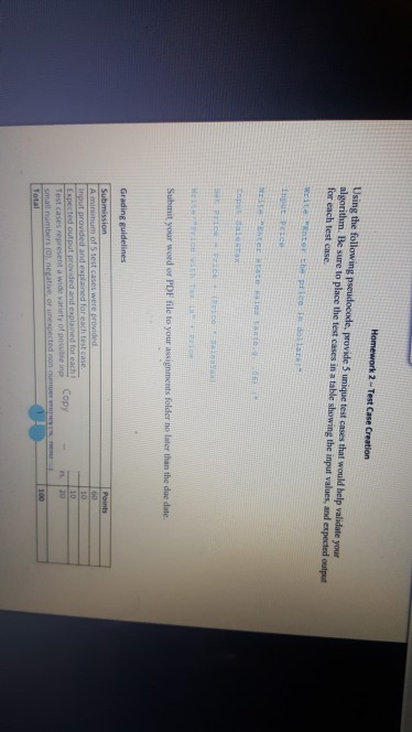 Homework 2 Test Case Creation Using The Following
