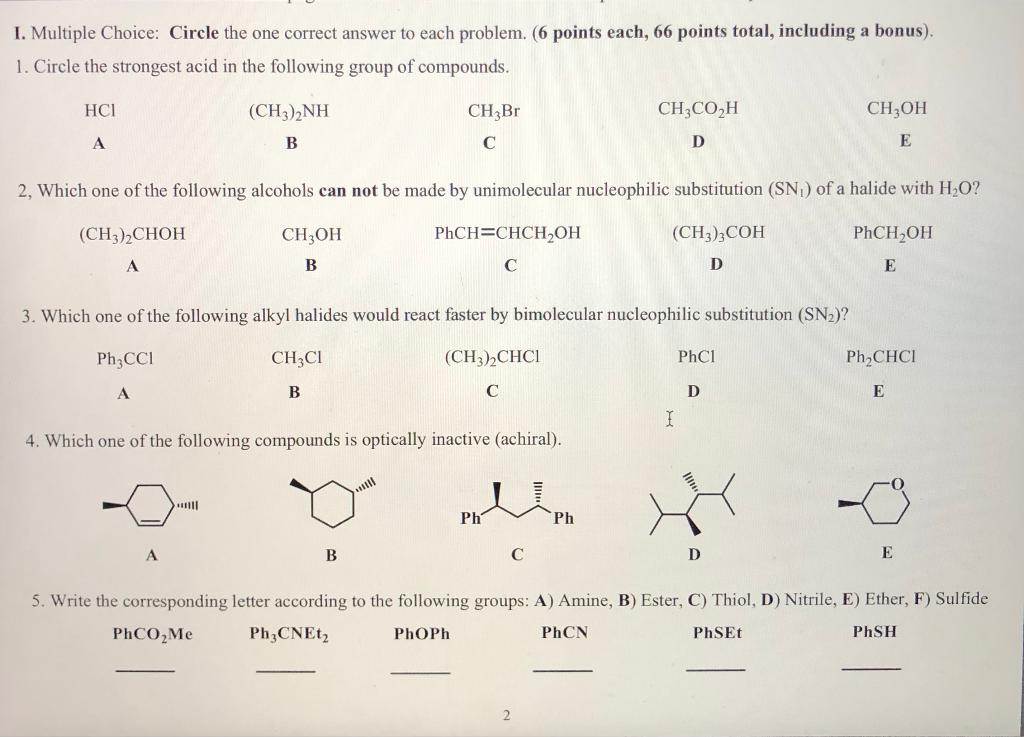 Solved I. Multiple Choice: Circle the one correct answer to | Chegg.com