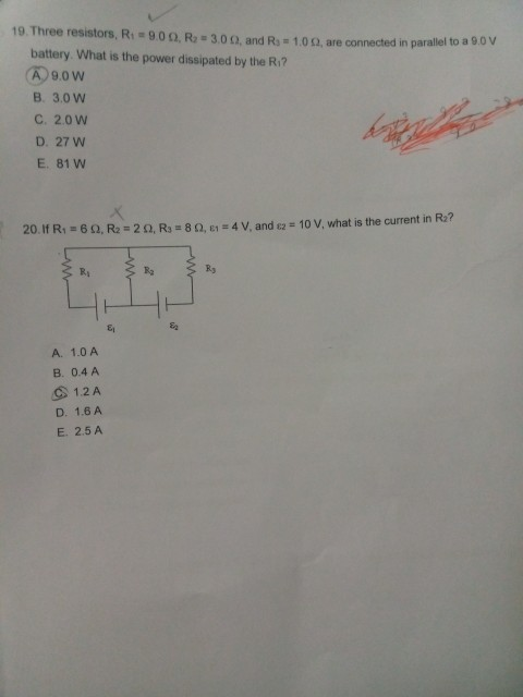 Solved 19. three resistors R1 9.0, R2 3.0 R3 1.0 are | Chegg.com
