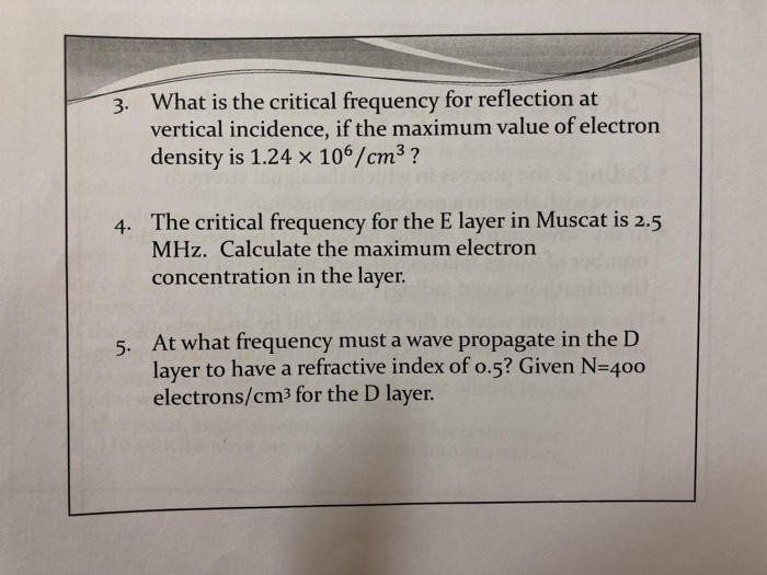 Solved What is the critical frequency for reflection at | Chegg.com
