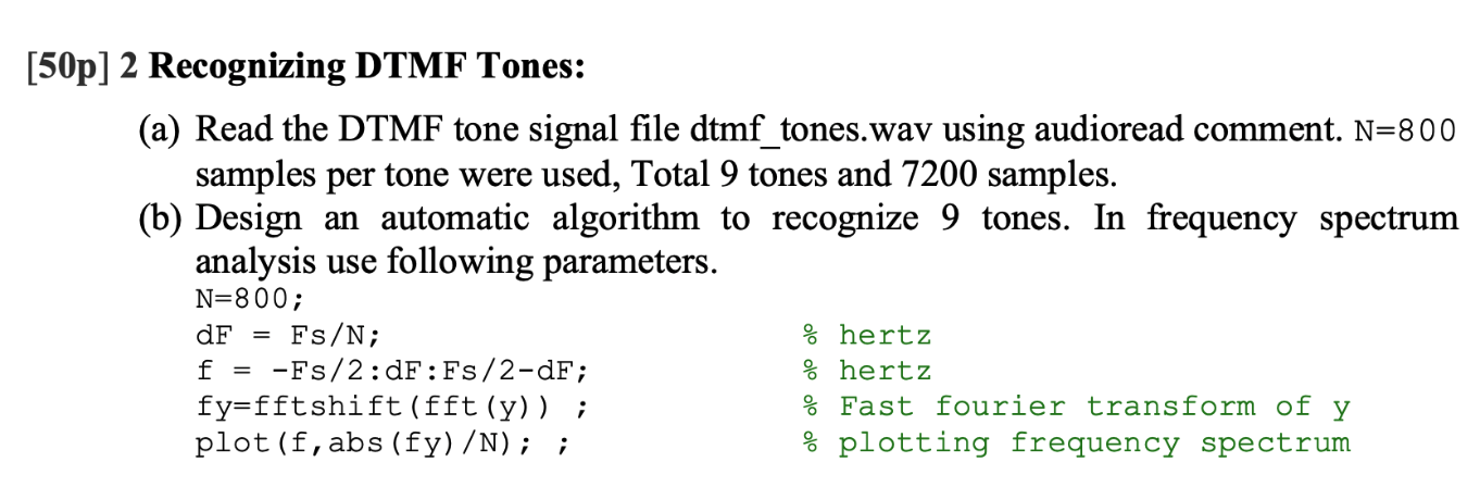 Solved 30p 2 Recognizing Dtmf Tones A Read The Dtmf Tone 1750