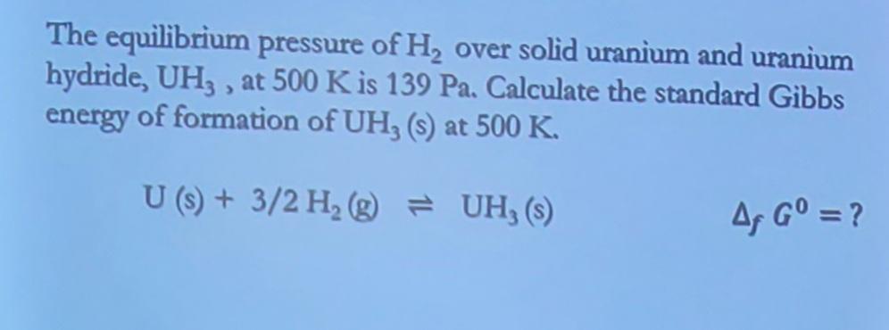 Solved The equilibrium pressure of H, over solid uranium and | Chegg.com