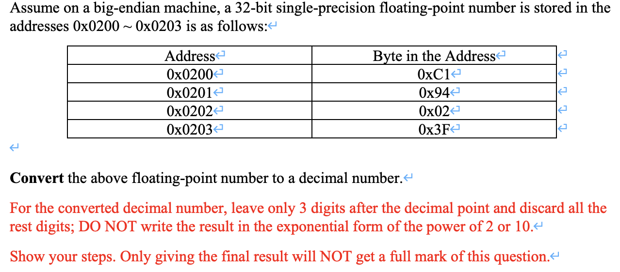 Solved Assume on a big-endian machine, a 32-bit | Chegg.com