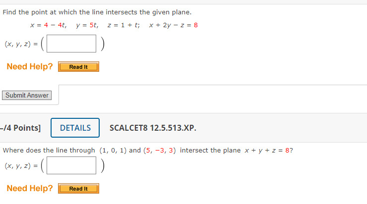 Solved Find the point at which the line intersects the given | Chegg.com