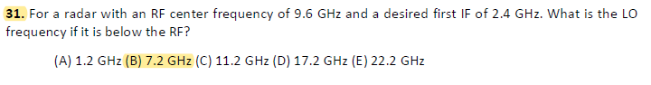 Solved 31. For a radar with an RF center frequency of 9.6 | Chegg.com