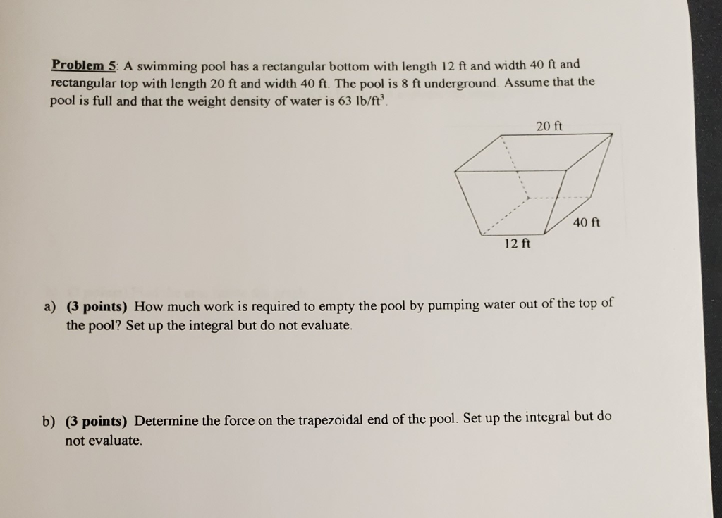 Solved Problem 5: A swimming pool has a rectangular bottom | Chegg.com