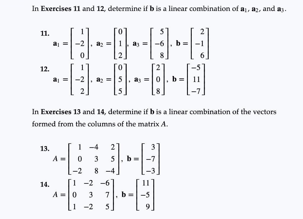 Solved In Exercises 11 and 12, determine if b is a linear | Chegg.com