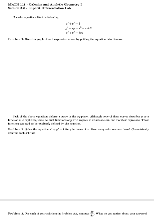 Solved MATH 111 - Calculus and Analytic Geometry I Section | Chegg.com