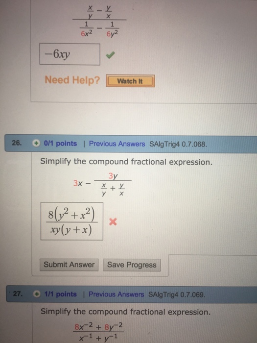 Solved Simplify the compound fractional expression. 3x - | Chegg.com