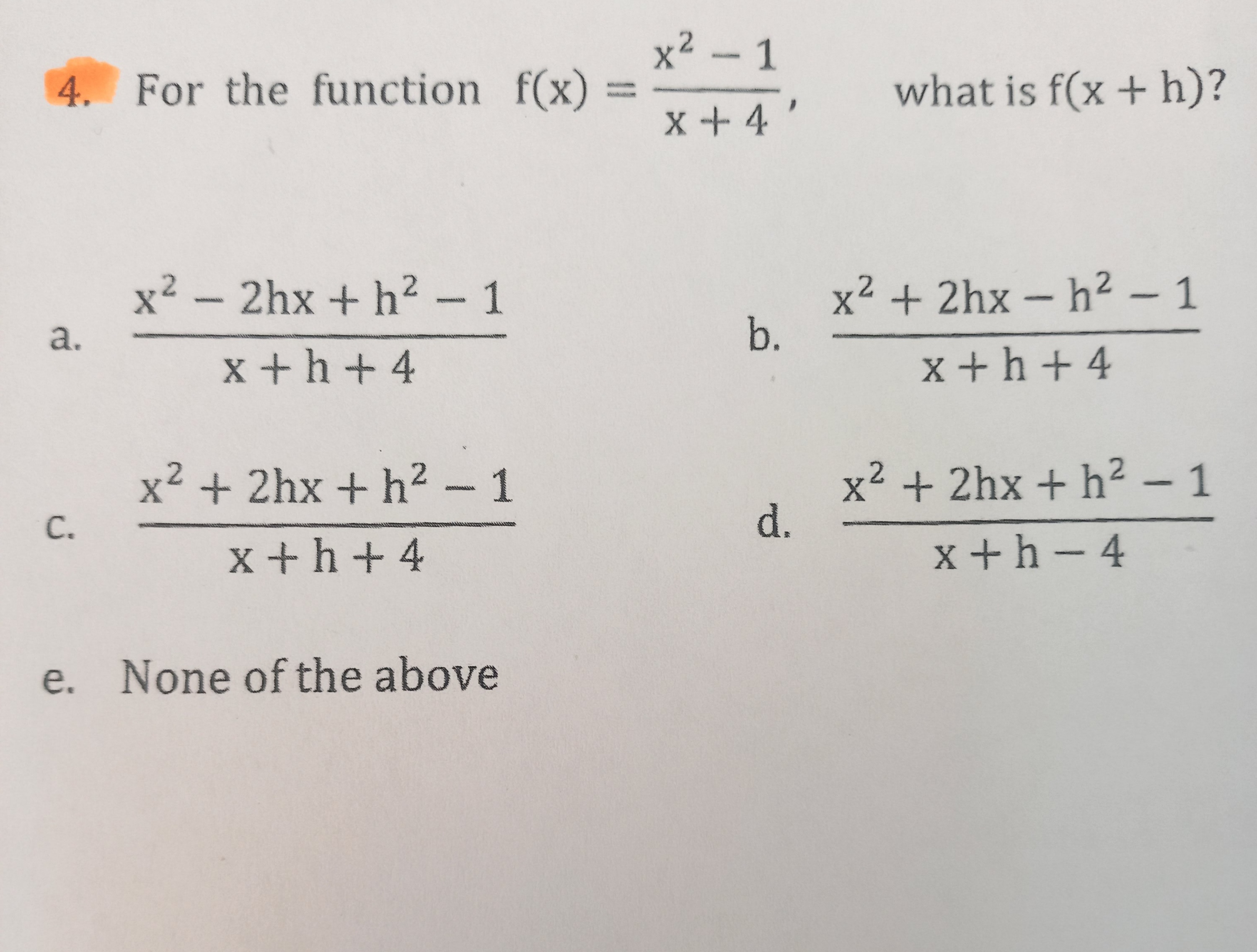Solved For the function f(x)=x2-1x+4, ﻿what is | Chegg.com
