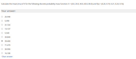Solved Caloulase the mean (mu) of x for the following | Chegg.com