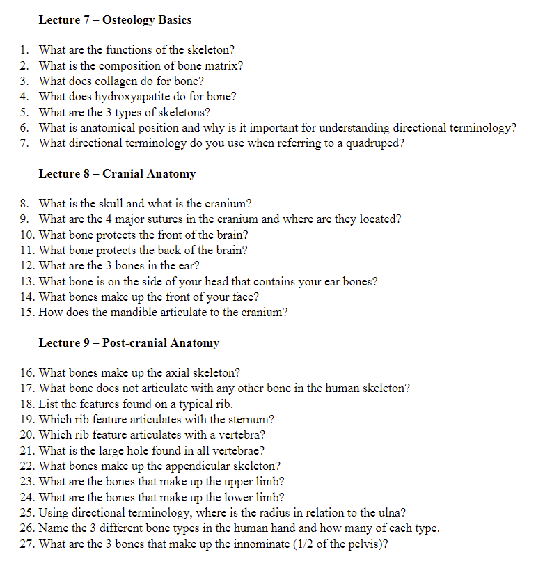 Lecture 7 - ﻿Osteology BasicsWhat are the functions | Chegg.com