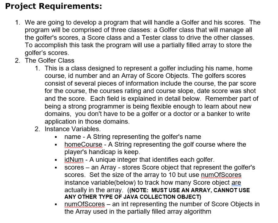 Solved Project Outcomes: Develop a Java program that uses . | Chegg.com