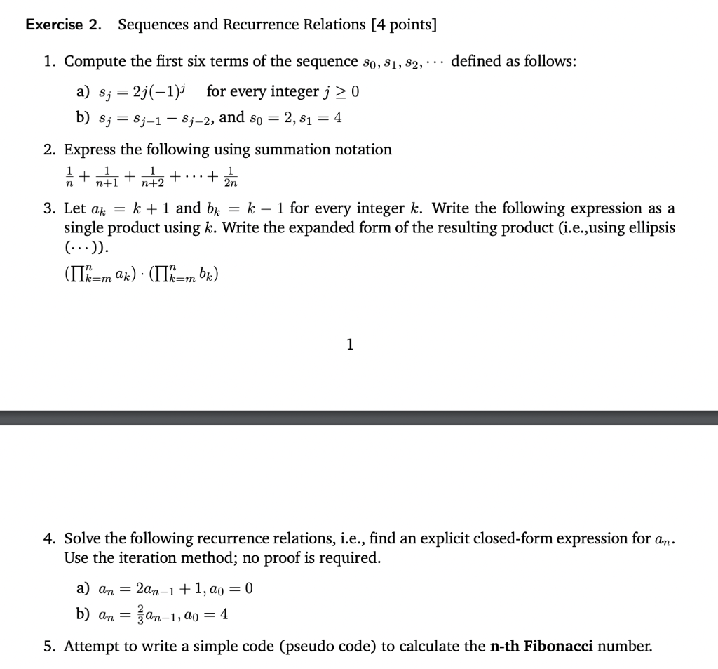 Solved Exercise 2. Sequences and Recurrence Relations [4 | Chegg.com