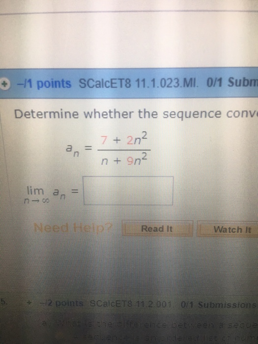 Solved +-1 points SCalcET8 11.1.023.MI. 0/1 Subm Determine | Chegg.com