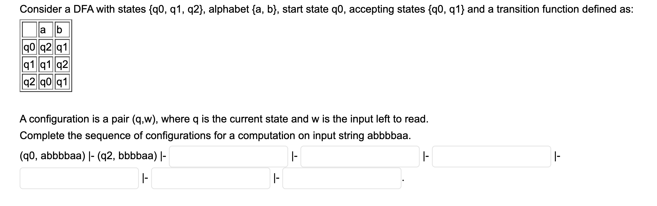Solved Consider a DFA with states {q0,q1,q2}, alphabet | Chegg.com