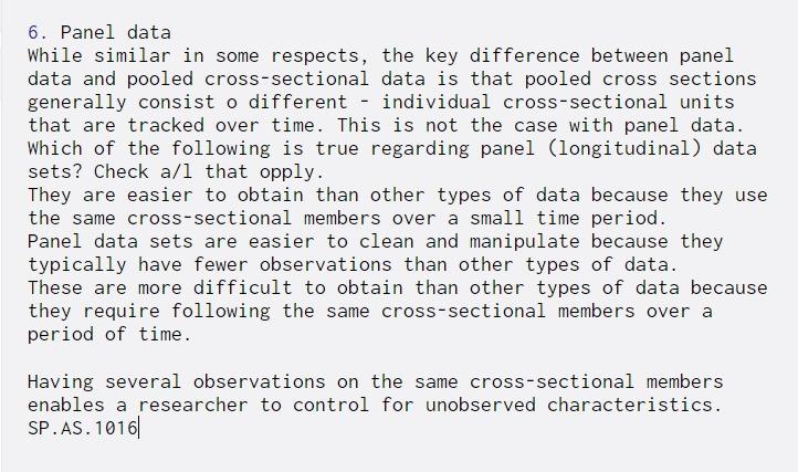 Solved 6. Panel data While similar in some respects, the key | Chegg.com