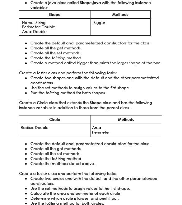 Solved Create a java class called Shape.java with the | Chegg.com