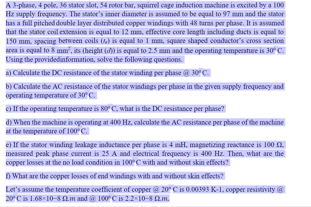 Solved A 3-phase, 4 ﻿pole, 36 ﻿stator slot, 54 ﻿rotor bar, | Chegg.com