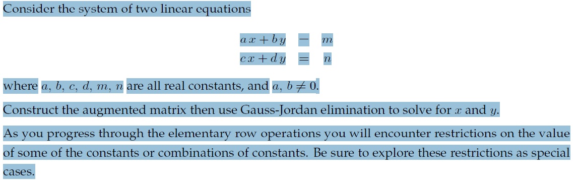 Solved Consider the system of two lincar cquations | Chegg.com