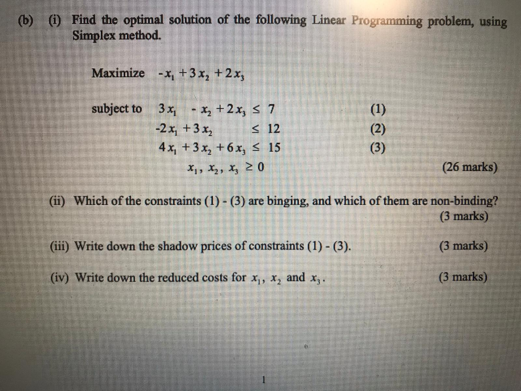Solved (b) () Find the optimal solution of the following | Chegg.com
