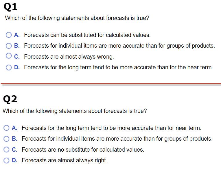 Solved Q1 Which of the following statements about forecasts | Chegg.com