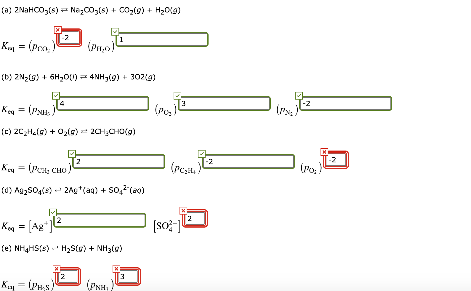 Solved (a) 2NaHCO3(s) 2 Na2CO3(s) + CO2(g) + H2O(g) X -2 1 | Chegg.com