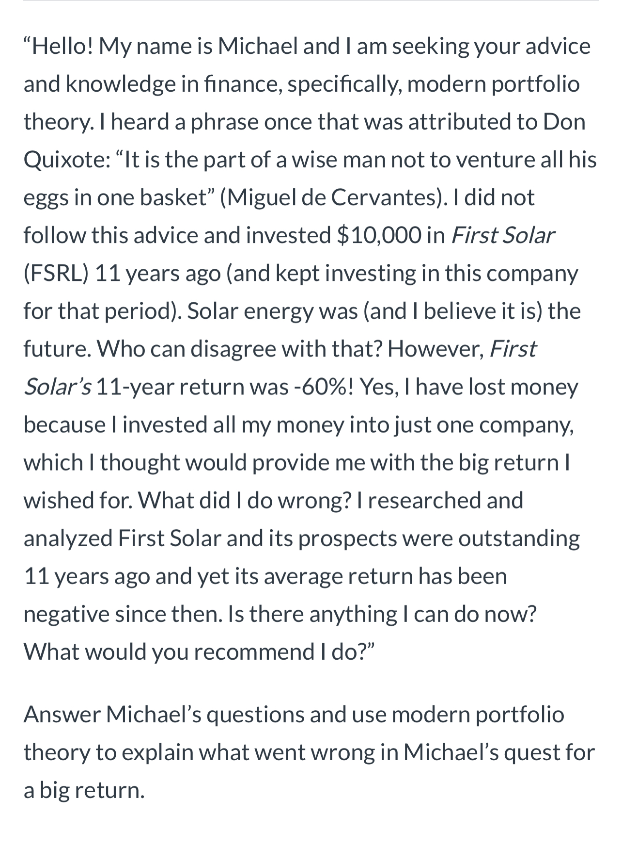 Solved "Hello! My name is Michael and I am seeking your | Chegg.com