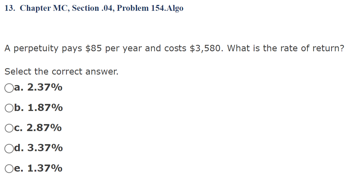 Solved 13. Chapter MC, Section .04, Problem 154.Algo A | Chegg.com