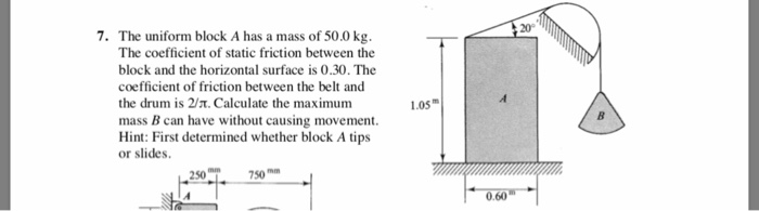 Solved 20 7. The uniform block A has a mass of 50.0 kg. The | Chegg.com