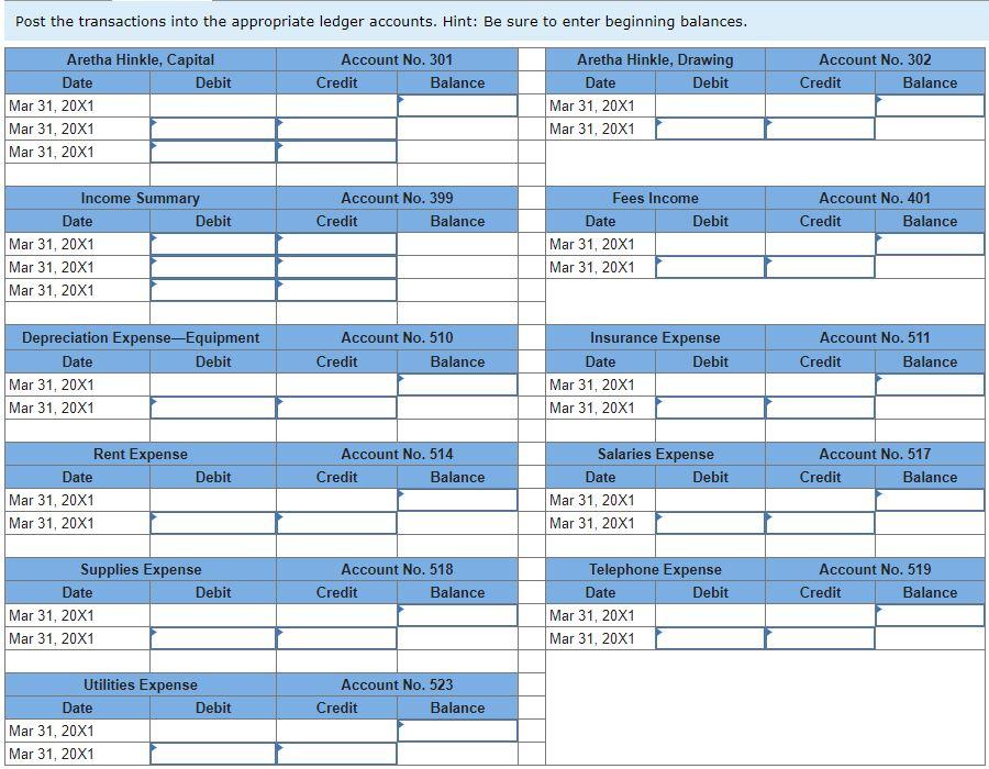 Solved Enter the following amounts. Post the transactions | Chegg.com