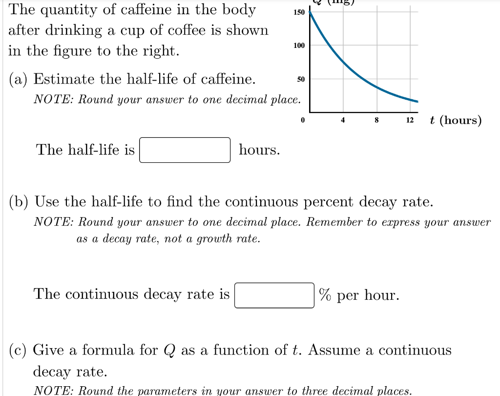 Solved The quantity of caffeine in the body after drinking a | Chegg.com