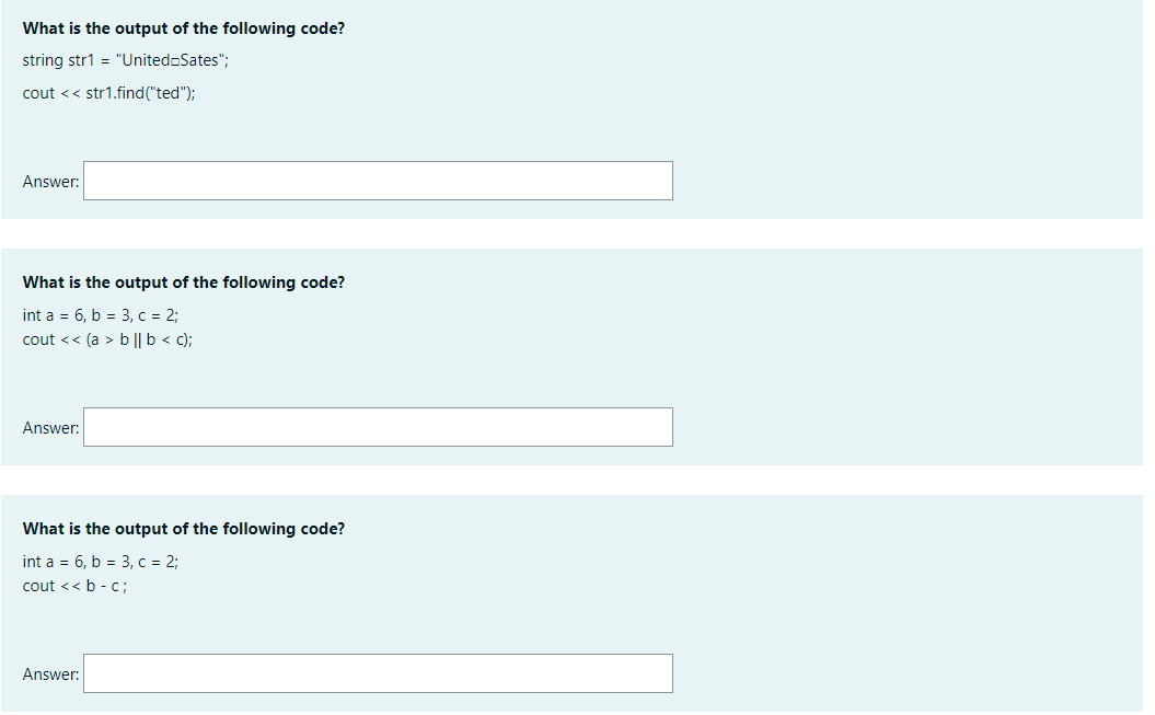 Solved What is the output of the following code? string str1 | Chegg.com